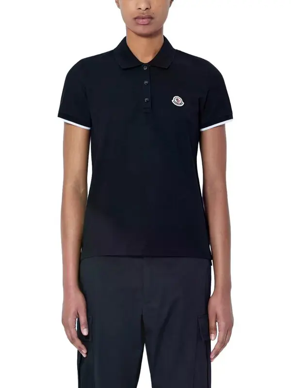 Moncler Logo Patch Piqué Polo Shirt - Black