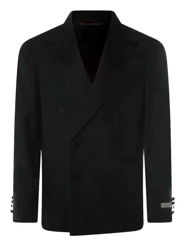 Canali Double-breasted Wool Suit Jacket - Black