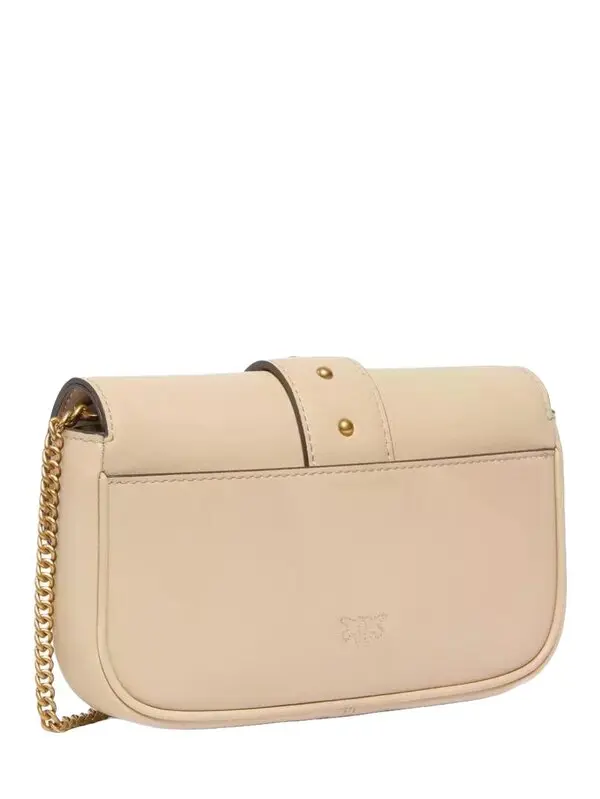 Pinko Love Birds Embellished Leather Shoulder Bag - Neutrals