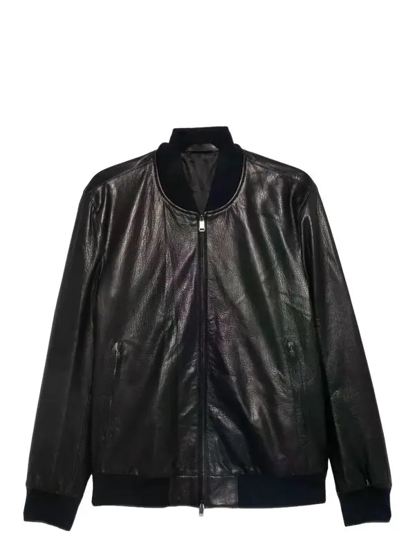 Brioni Zip-up Grained Leather Jacket - Black