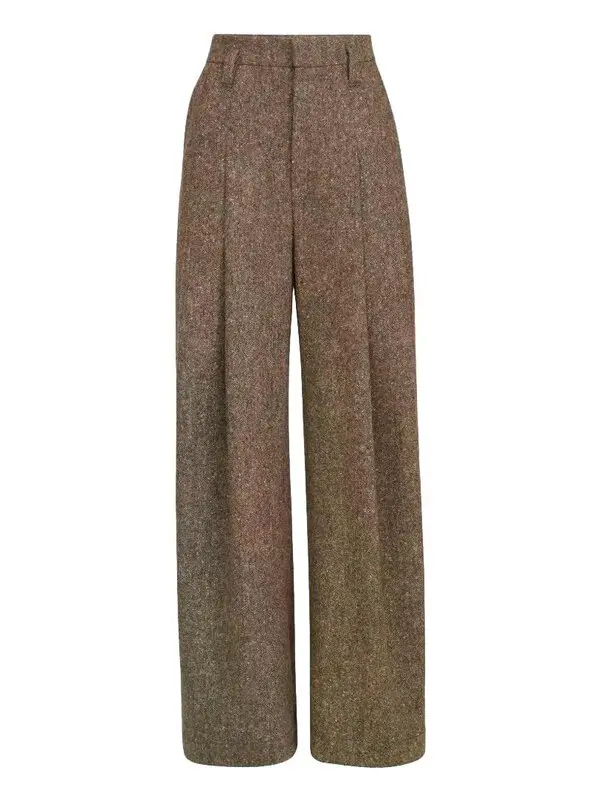 Brunello Cucinelli Virgin Wool Donegal Pleated Barrel Trousers With Monili - Brown