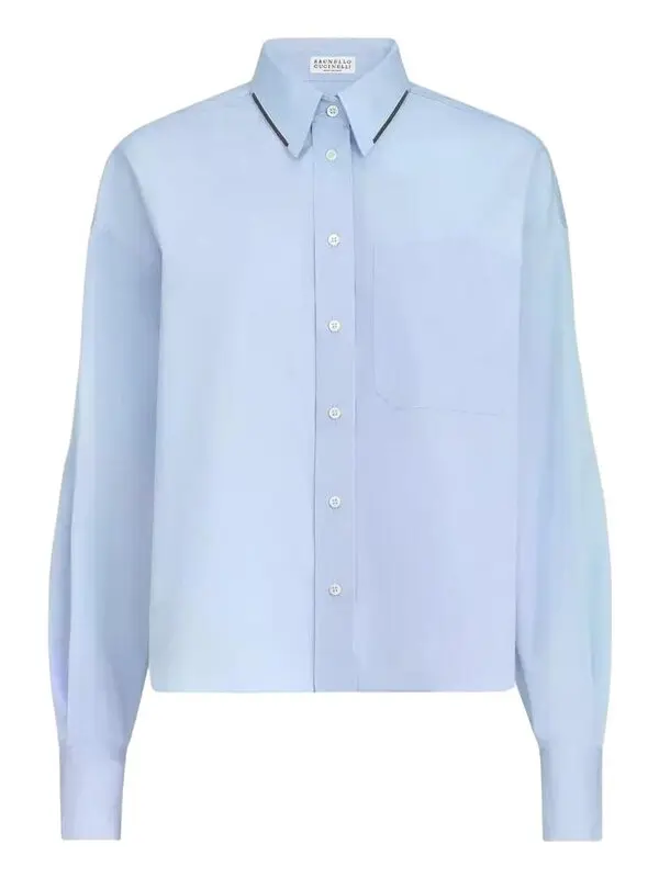 Brunello Cucinelli Cotton Poplin Shirt With Monili Detail - Blue