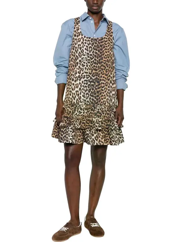 GANNI Leopard-print Ruffled Dress - Neutrals