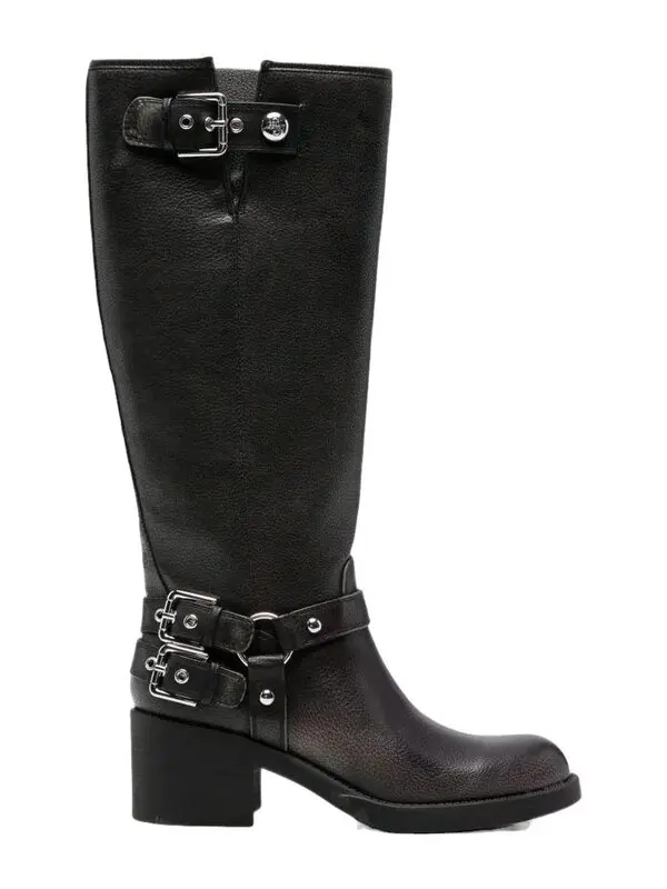 Guess Buckle-detail Leather Knee-high Boots - Black