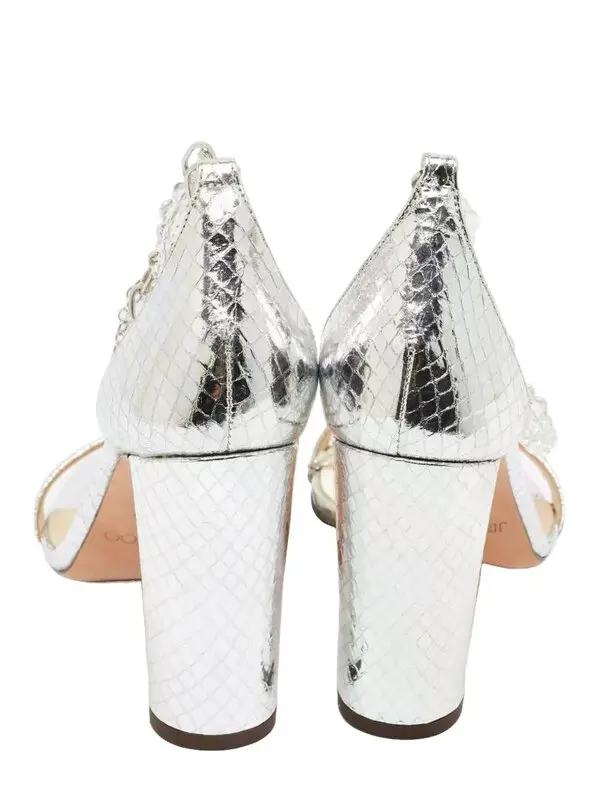 JIMMY CHOO Neena Snakeskin-embossed Sandals With Chain Detail - Silver