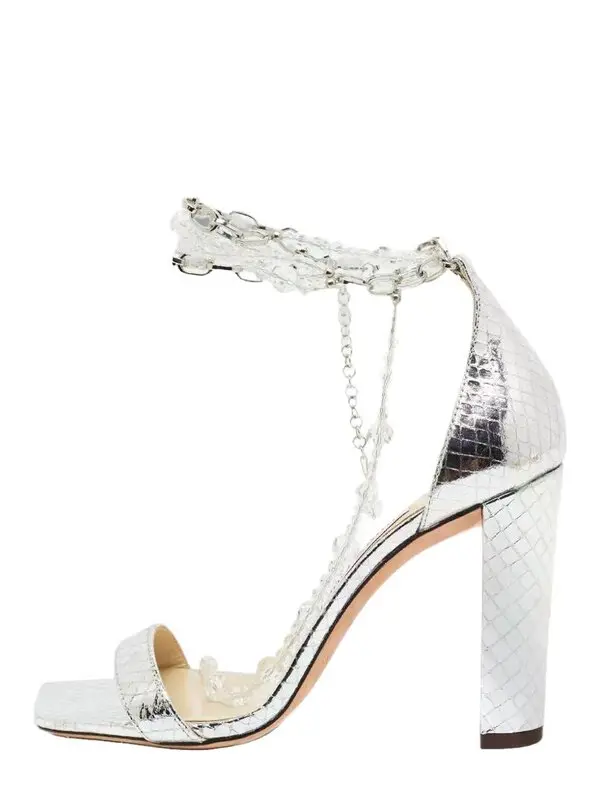 JIMMY CHOO Neena -tone Snakeskin-embossed High Block Heel Sandals - Silver
