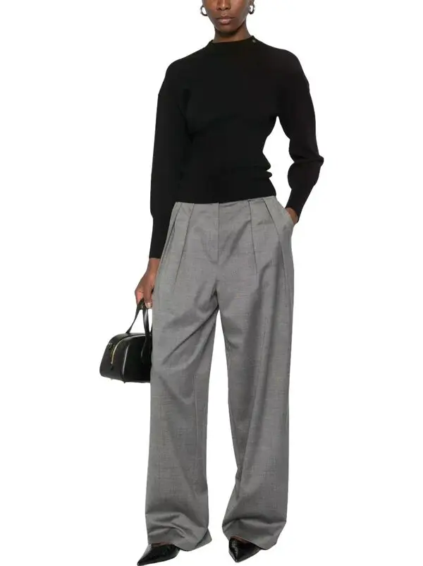 ANINE BING Ribbed Knit Mock Neck Long Sleeve Sweater - Black