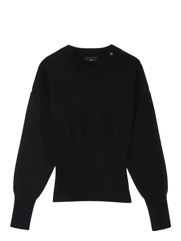 ANINE BING Ribbed Knit Mock Neck Long Sleeve Sweater - Black