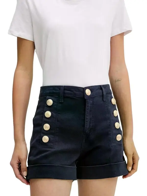 VICOLO Button-embellished Turn-up Denim Shorts - Blue