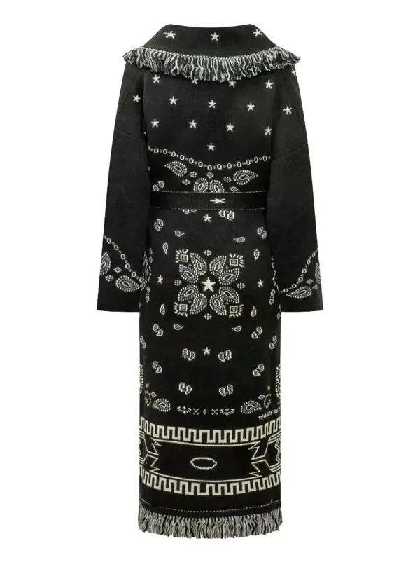 Alanui Jacquard Fringed Coat - Black