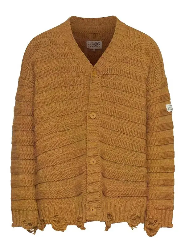 MAISON MARGIELA Wool Cardigan With Numeric Jacquard - Neutrals