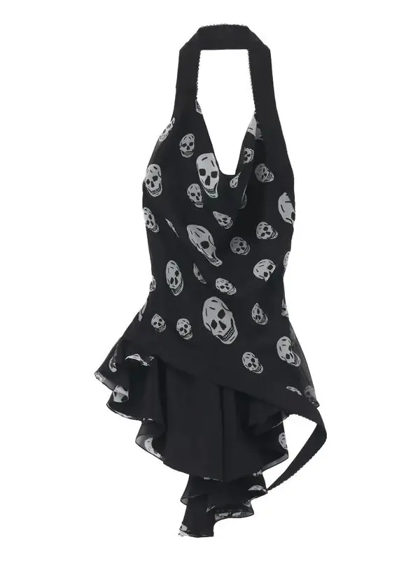 Alexander McQueen Skull Print Halterneck Blouse - Black