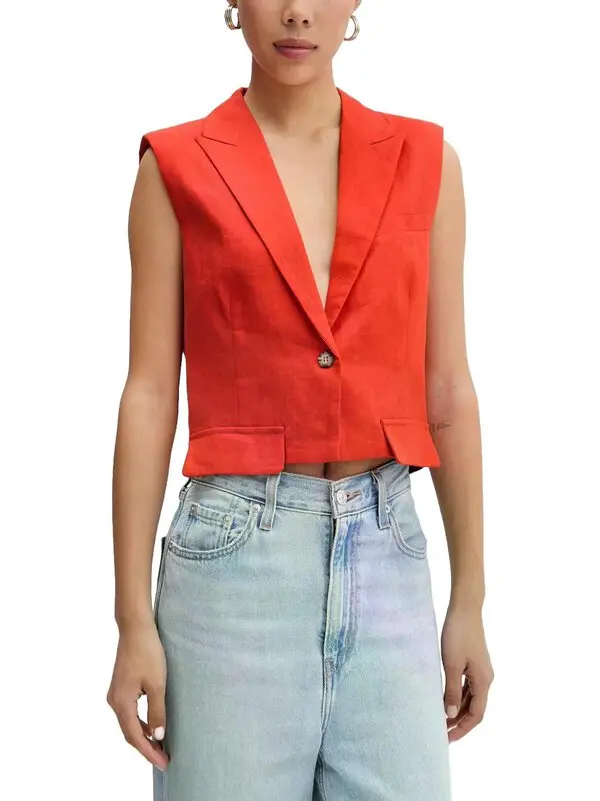 VICOLO Padded Shoulder Notched Lapel Vest - Red