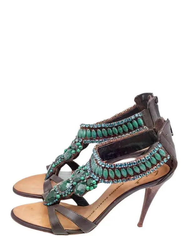 GIUSEPPE ZANOTTI Crystal Embellished Ankle Strap Sandals - Brown