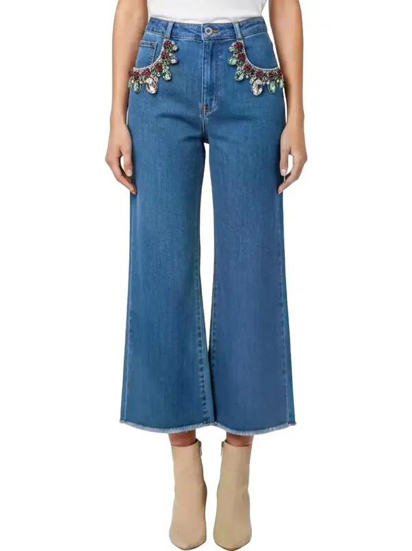 Dolce & Gabbana Crystal-embellished Wide-leg Cropped Jeans - Blue