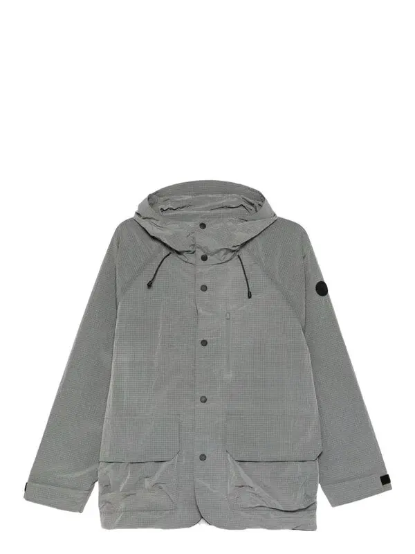 AGNES B. Hooded Grid-pattern Jacket - Grey