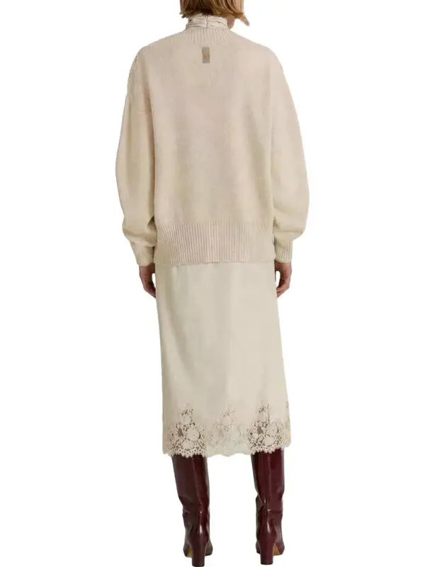 Alberta Ferretti Lace-trim V-neck Sweater - Neutrals
