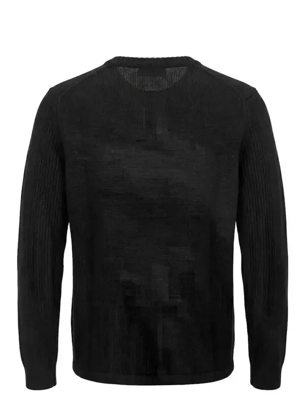 Prada Ribbed Knit Crew Neck Sweater With Zip Pocket - Black