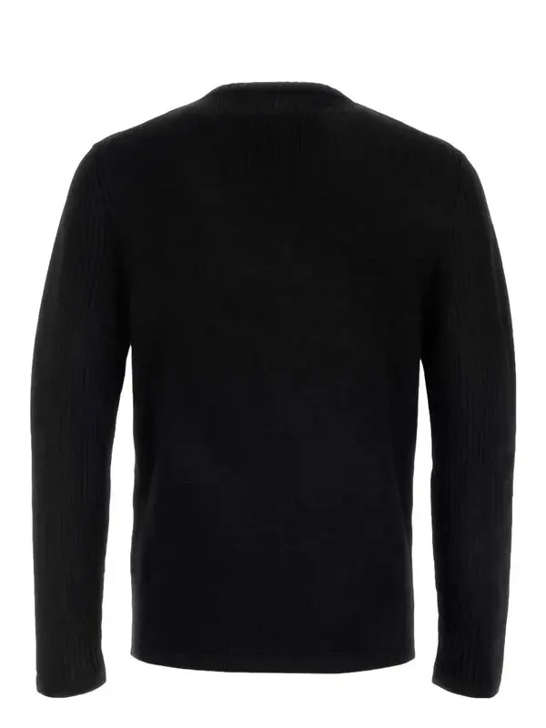 Prada Ribbed Knit Crew Neck Sweater With Zip Pocket - Black