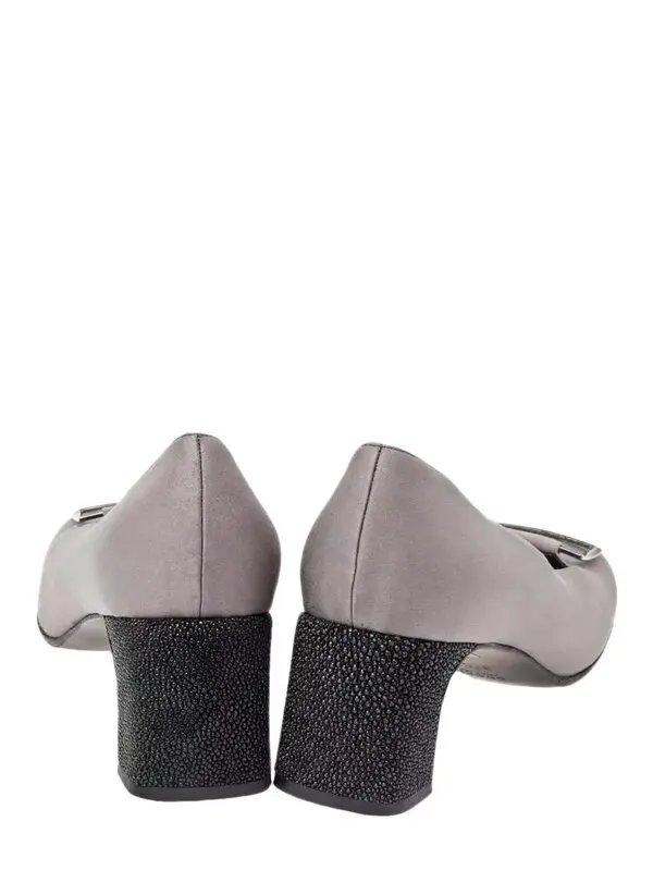 Gucci Square-toe Metal Buckle Pumps - Grey