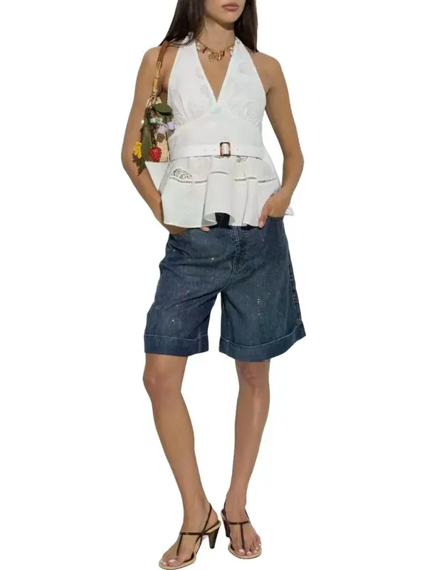 SELF-PORTRAIT Sequin Embellished Knee-length Shorts - Blue