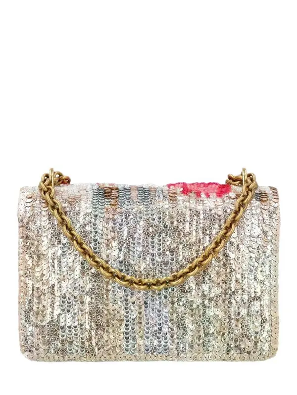 Valentino Garavani Vlogo Signature Floral Embroidered Shoulder Bag - Silver