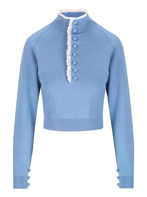 Chloé Lace-trim Button-detail Sweater - Blue