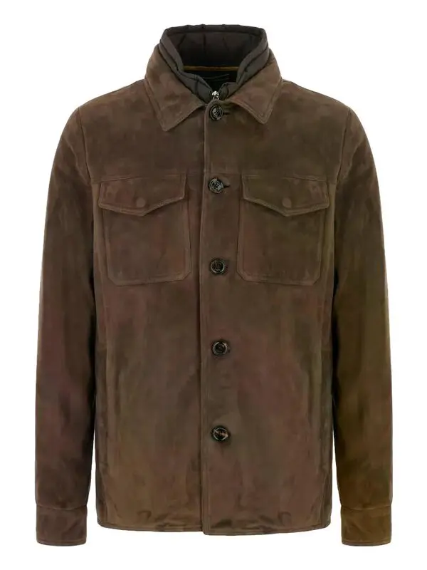 MOORER Torquato-tz Suede Layered-detail Jacket - Brown