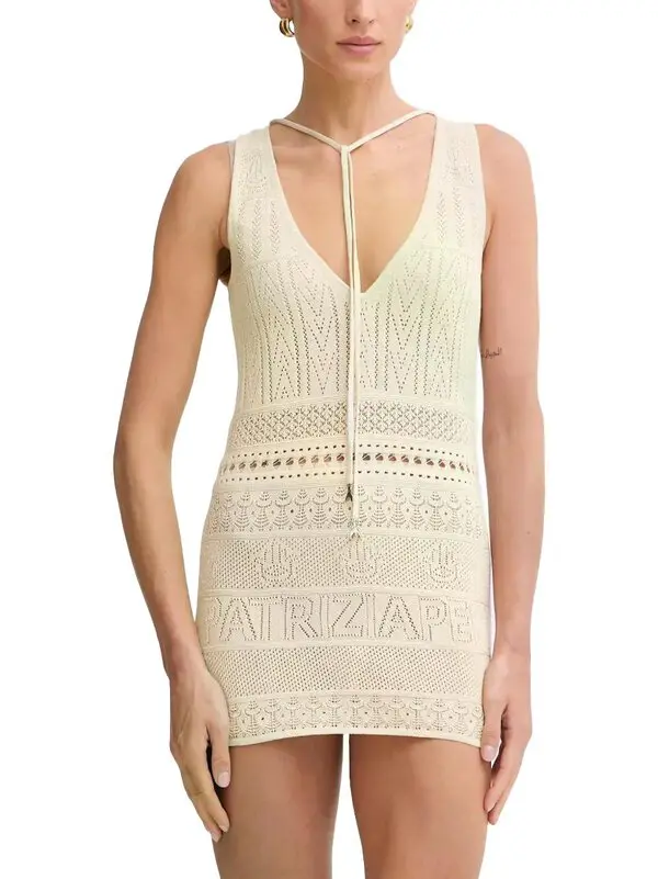 Patrizia Pepe Crochet Knit V-neck Top - Neutrals