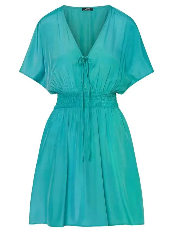 Liu Jo Smocked-waist Tie-fastening Midi Dress - Blue