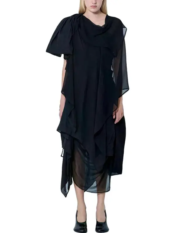 Yohji Yamamoto Asymmetric Layered-drape Midi Dress - Black