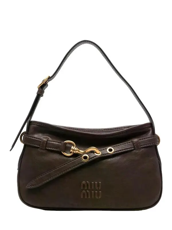 Miu Miu Logo-embossed Buckle-strap Shoulder Bag - Brown