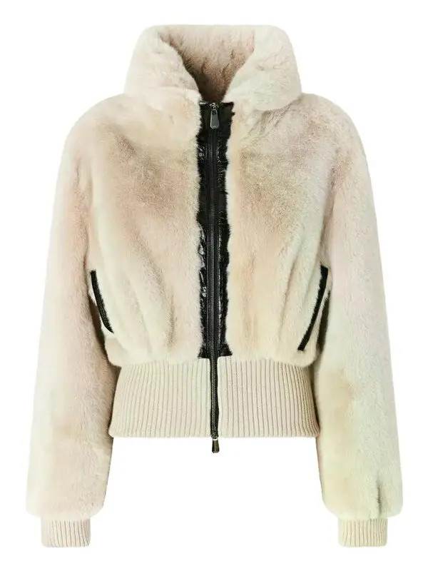 Pinko Faux-fur Ribbed-trim Jacket - Neutrals