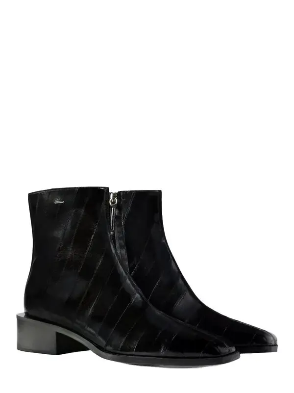 GIUSEPPE ZANOTTI Eel Leather Square Toe Ankle Boots - Black