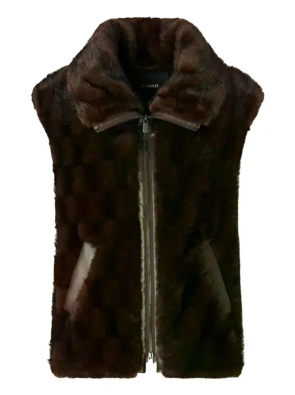 Pinko Faux Fur Gilet - Brown