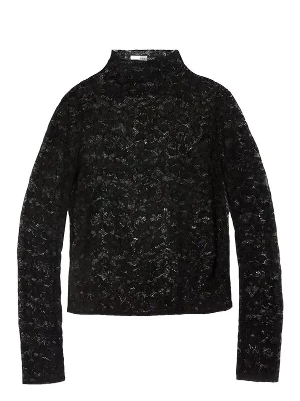 Vera Wang Orla Floral-lace High Neck Blouse - Black
