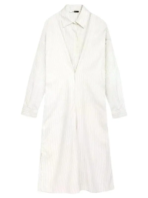 Vera Wang Striped Pleated Midi Shirt Dress - Neutrals