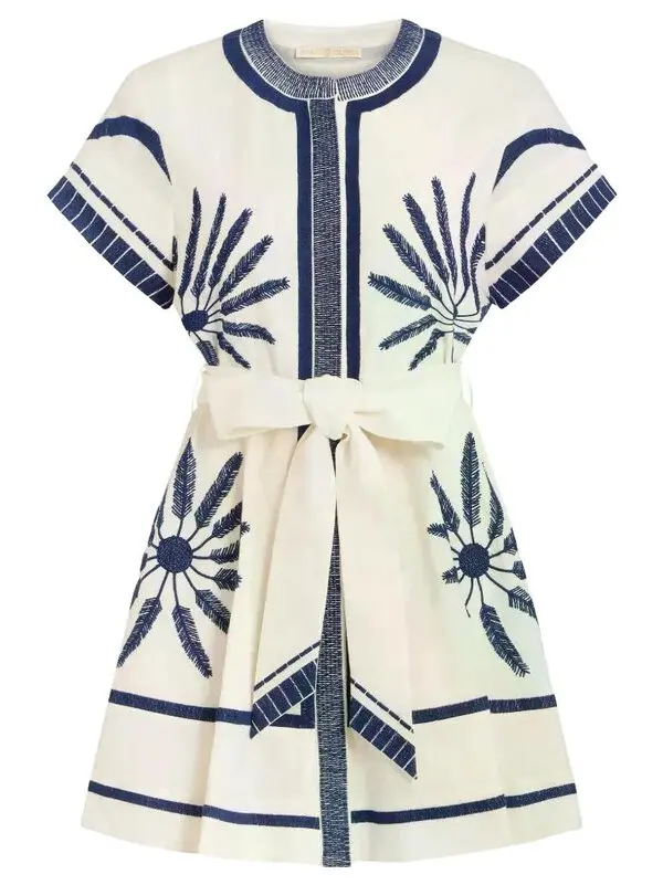 MARIE OLIVER Sable Embroidered Belted Midi Dress - Neutrals