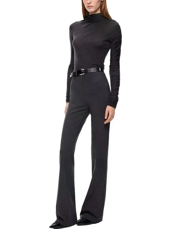 Pinko Ruched Asymmetric High Neck Long Sleeve Top - Grey