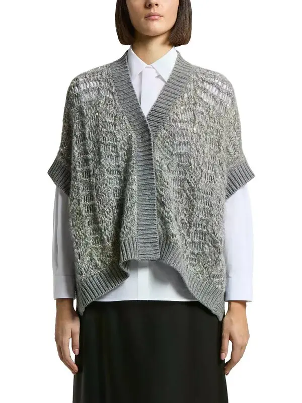 Peserico Open-knit Cardigan With Sequin Embellishments - Grey