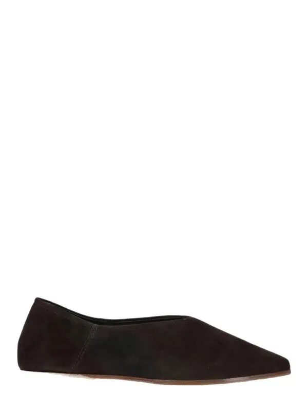 LA ROSE Pointed-toe Suede Ballet Flats - Brown