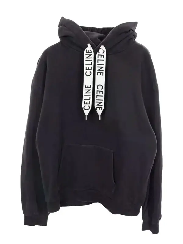 Celine Logo Drawstring Hoodie - Black