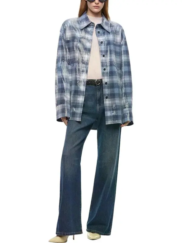 Pinko Oversized Checkered Sequin Overshirt - Blue