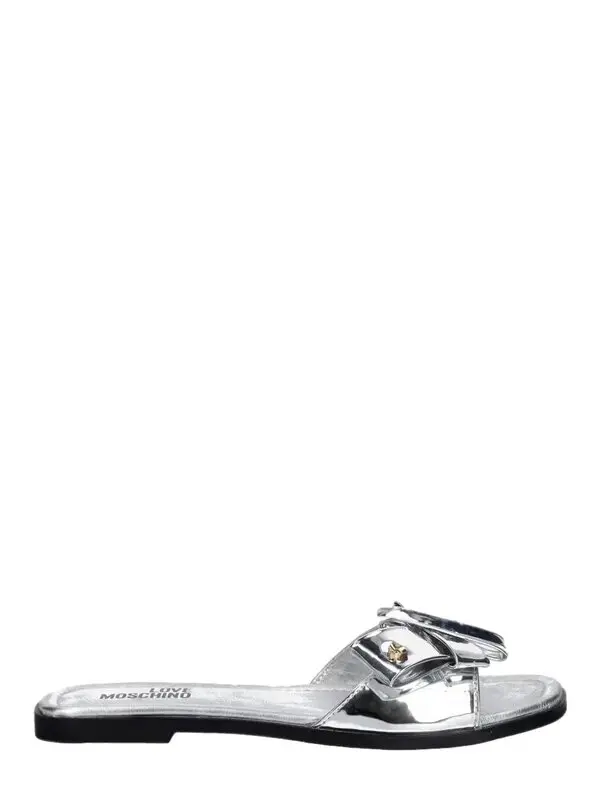Moschino Metallic Bow Detail Slides - Silver