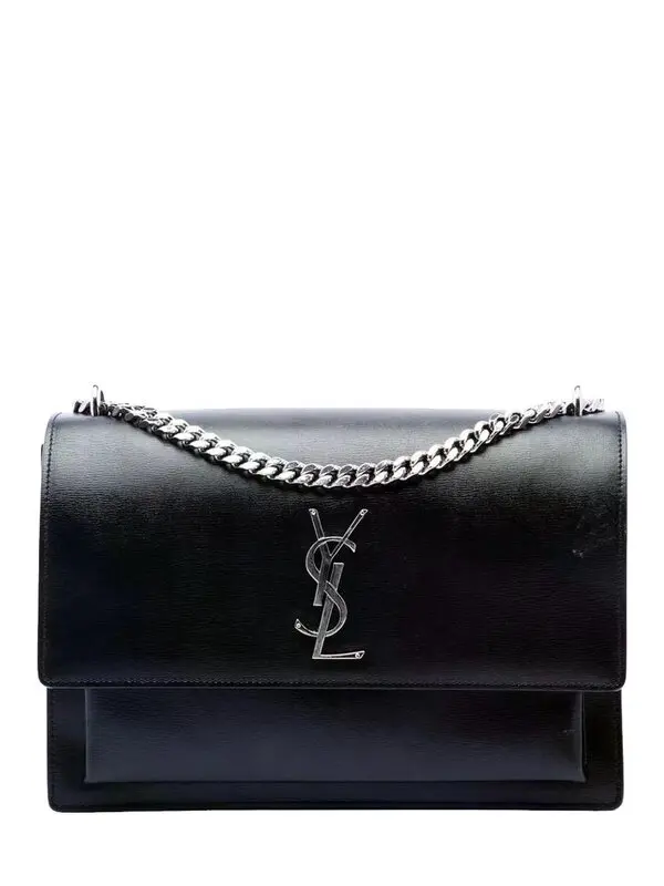 Saint Laurent Monogram Sunset Crossbody Bag In Calfskin - Black