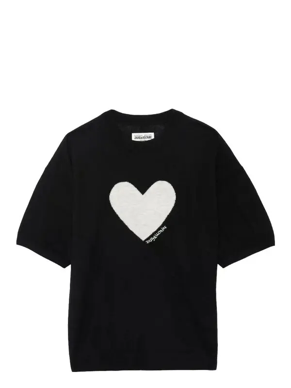 Zadig&Voltaire Heart-intarsia Cashmere T-shirt - Black