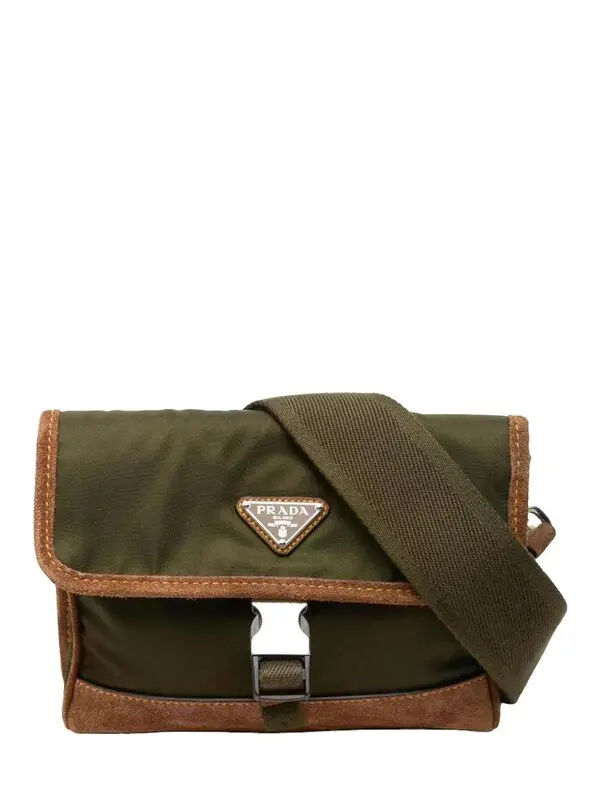 Prada Re-nylon And Suede Trimmed Crossbody Bag - Green
