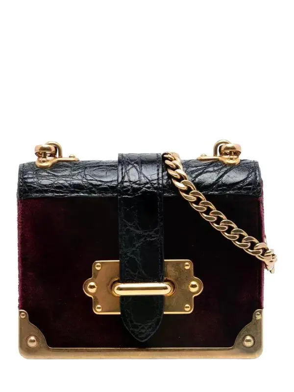 Prada Micro Croc Embossed Leather Trimmed Velluto Cahier Crossbody Bag - Red