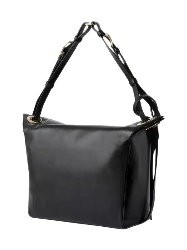 Furla Logo Plaque Leather Shoulder Bag - Black