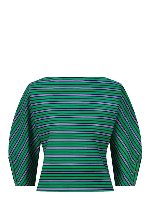 Lela Rose Striped Boat Neck Top - Green